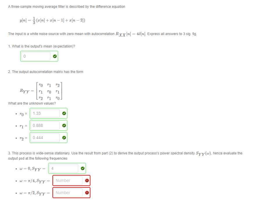 Solved A three-sample moving average filter is described by | Chegg.com
