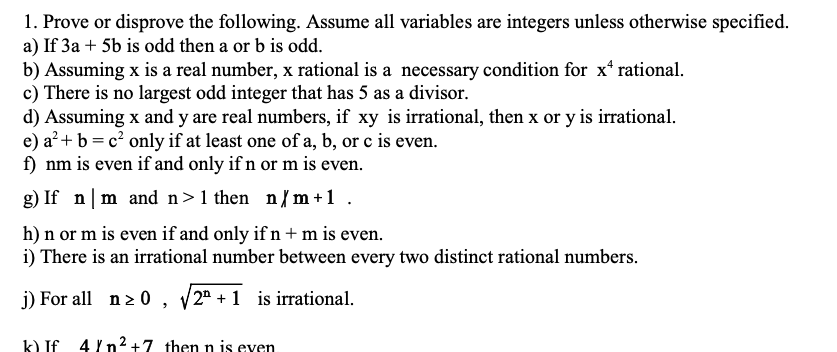Solved 1. Prove or disprove the following. Assume all | Chegg.com