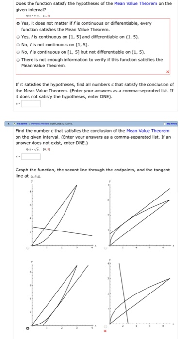 Solved Does the function satisfy the hypotheses of the Mean | Chegg.com