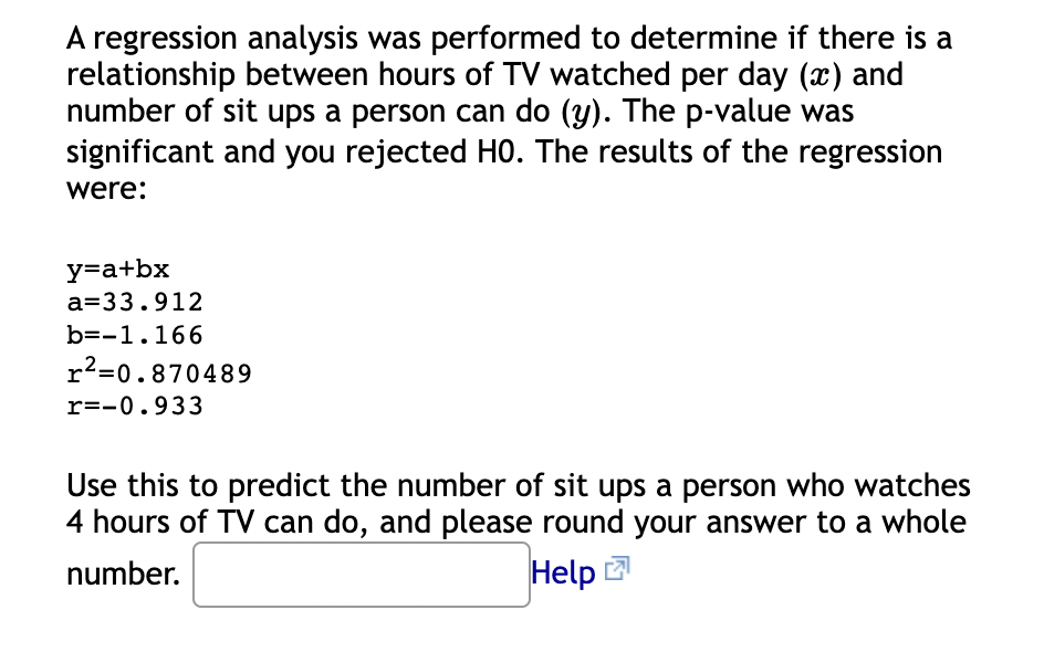 Solved A regression analysis was performed to determine if | Chegg.com