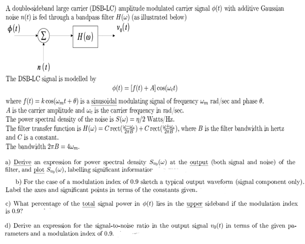 A double-sideband large carrier (DSB-LC) amplitude | Chegg.com