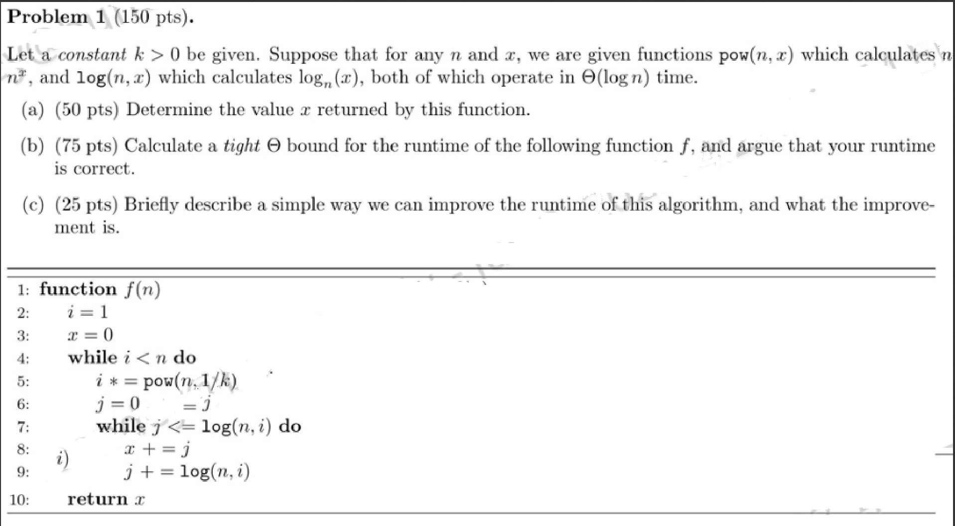 Solved Problem 1 (150 pts). Let a constant k>0 be given. | Chegg.com