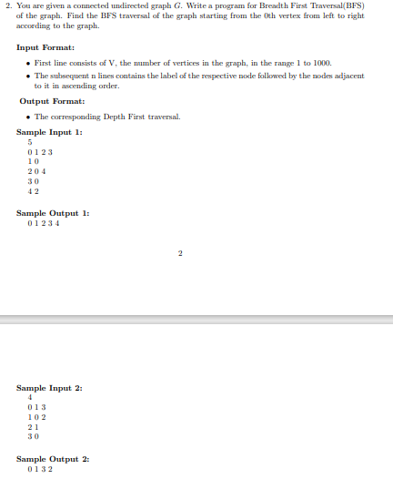 Solved 2. You are given a connected undirected graph G. | Chegg.com