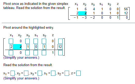 Solved Pivot once as indicated in the given simplex tableau. | Chegg.com