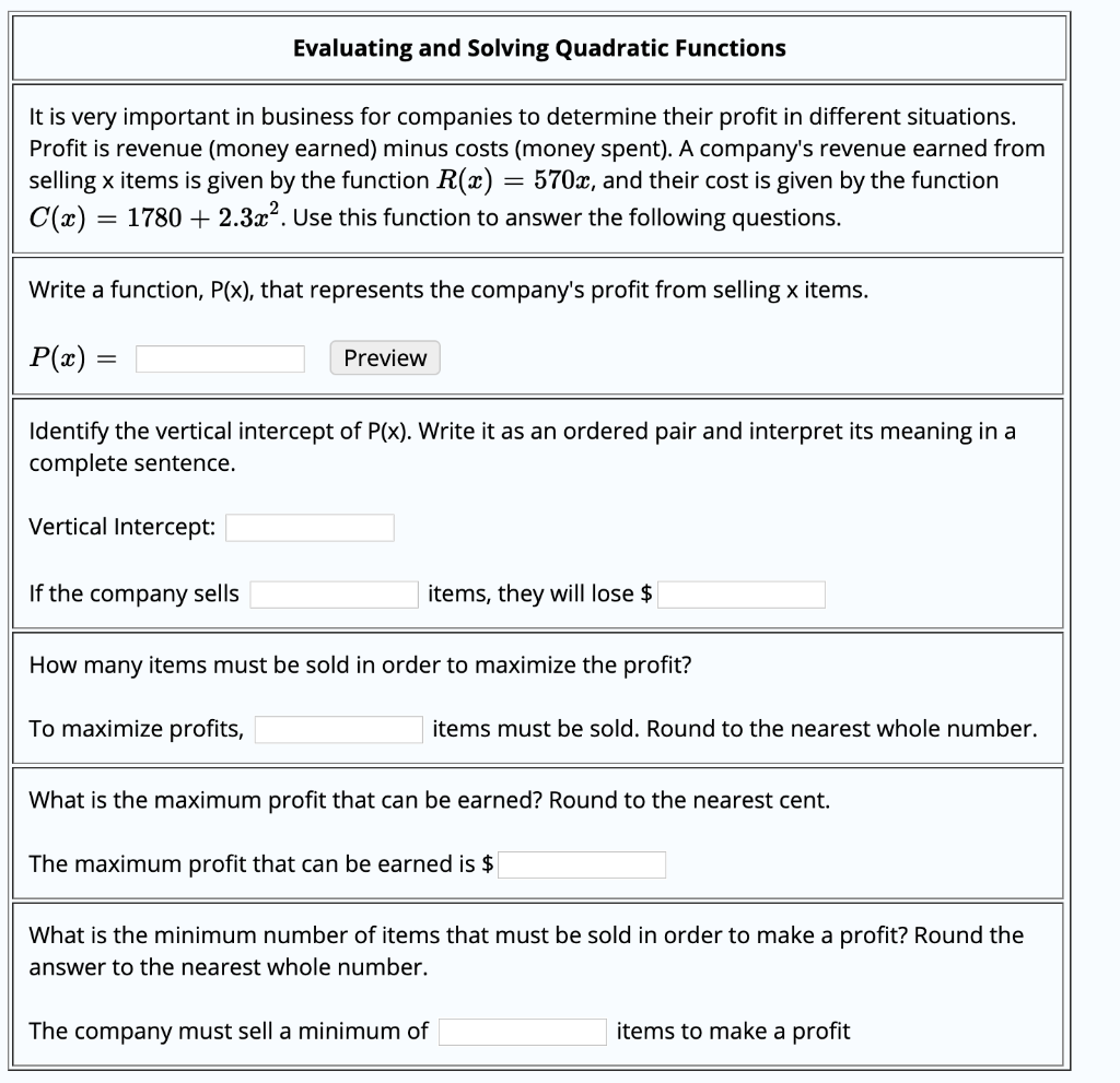 Solved Evaluating and Solving Quadratic Functions It is very | Chegg.com