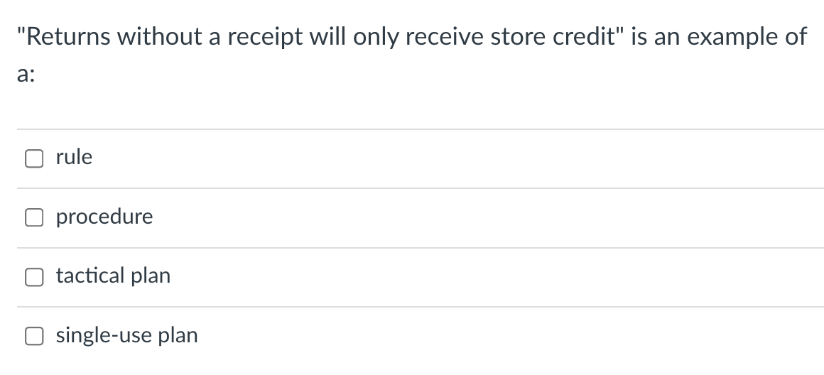 Solved "Returns without a receipt will only receive store | Chegg.com