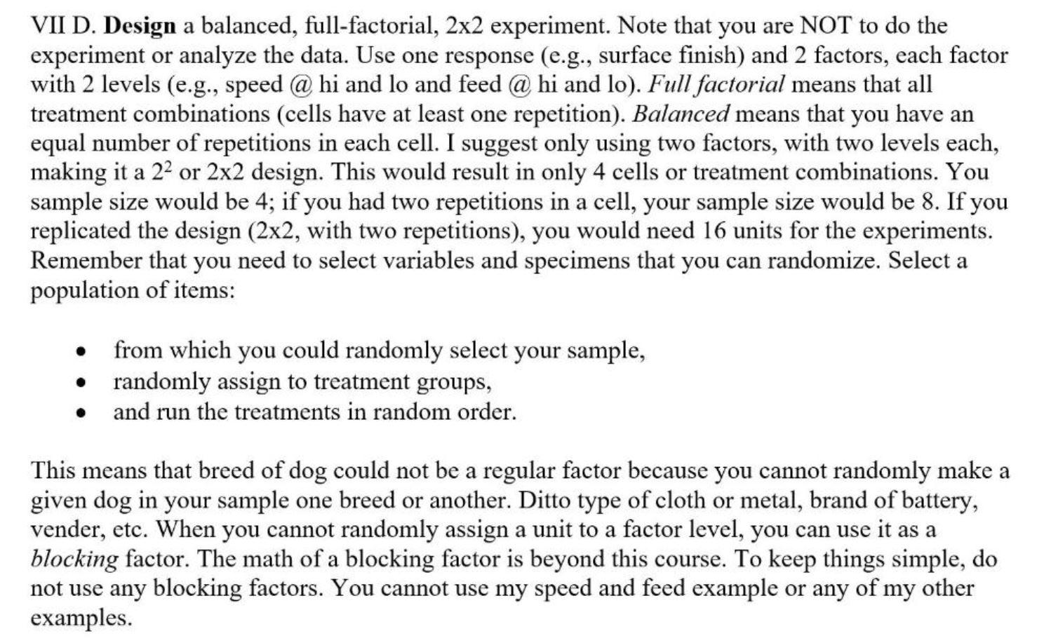 VII D. Design a balanced, full-factorial, 2x2 | Chegg.com