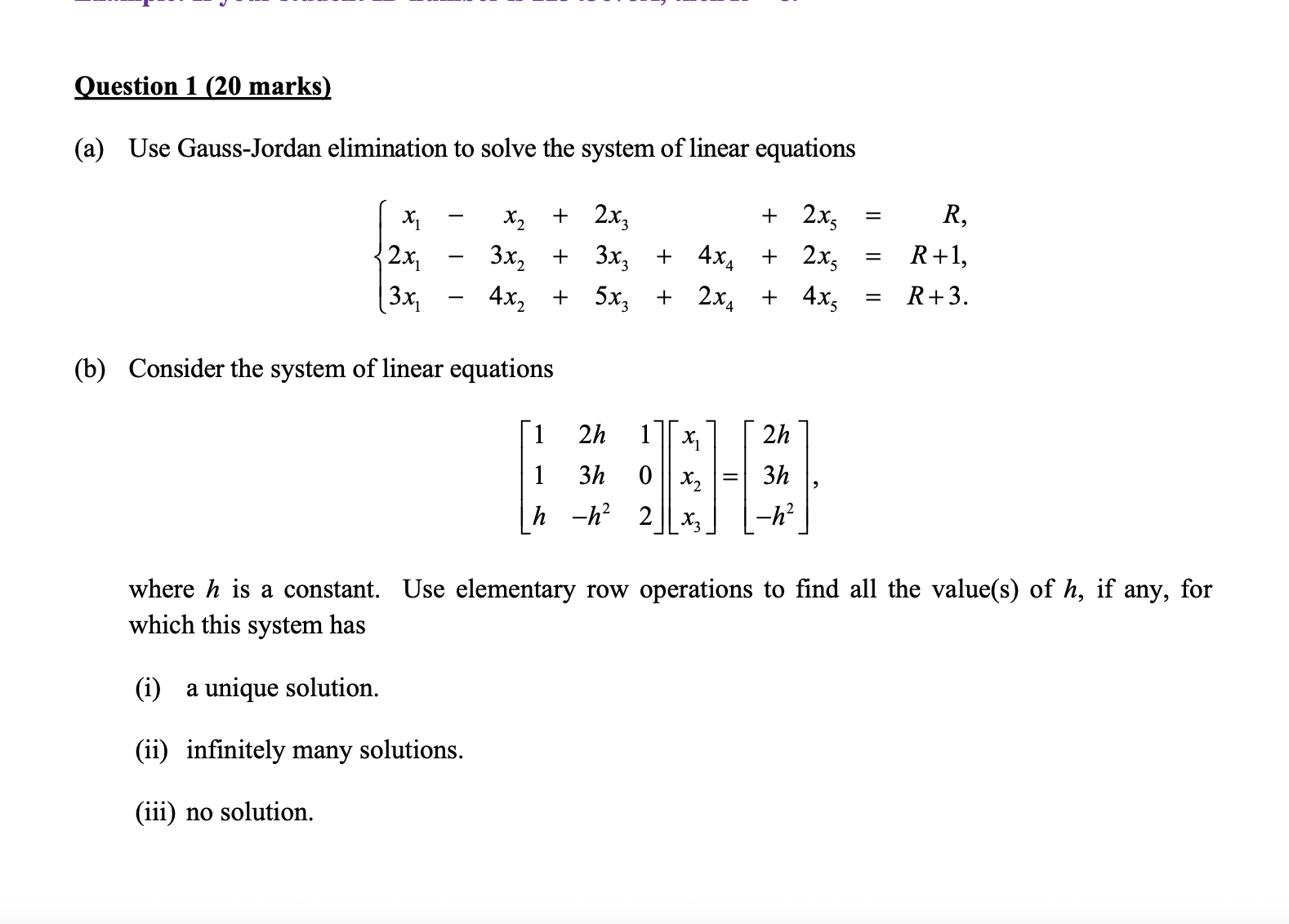 Solved (a) Use Gauss-Jordan elimination to solve the system | Chegg.com
