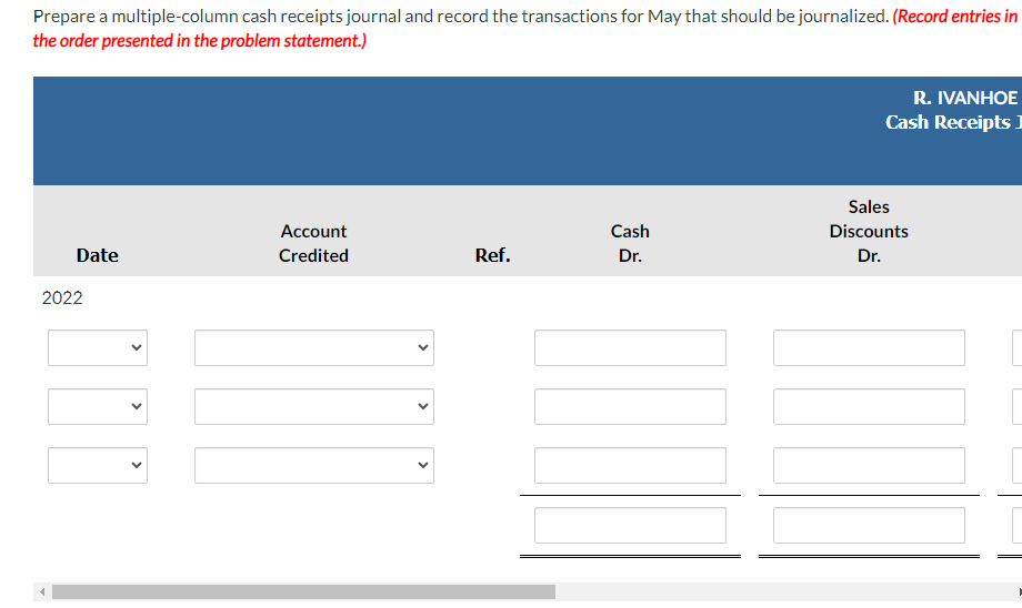 Prepare a multiple-column cash receipts journal and | Chegg.com