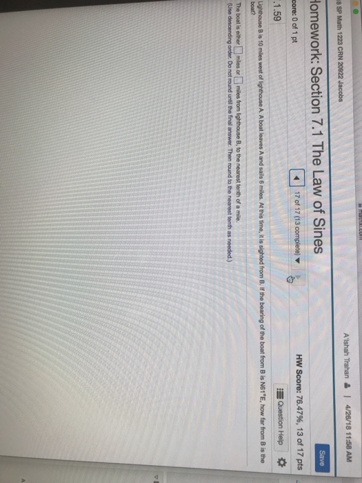 Solved 8 SP Math 1223 CRN 20922 Jacobs A'Ishah Trahan & | Chegg.com