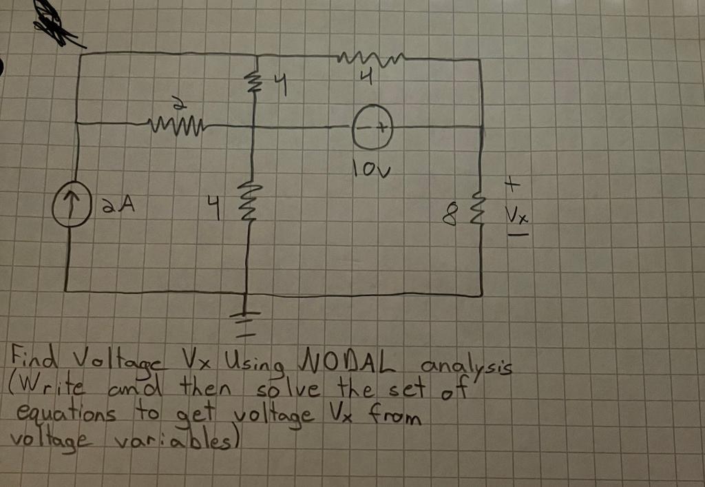 Solved at um 니 & 4 С lou (1) 2A 1) पह + 8 E Vx Find Voltage | Chegg.com
