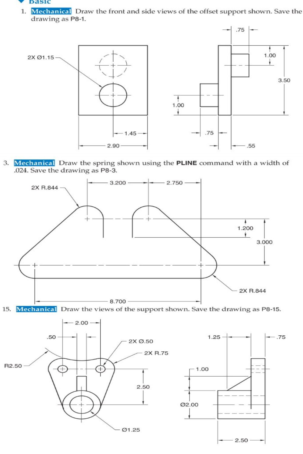 Solved bas 1. Mechanical Draw the front and side views of | Chegg.com