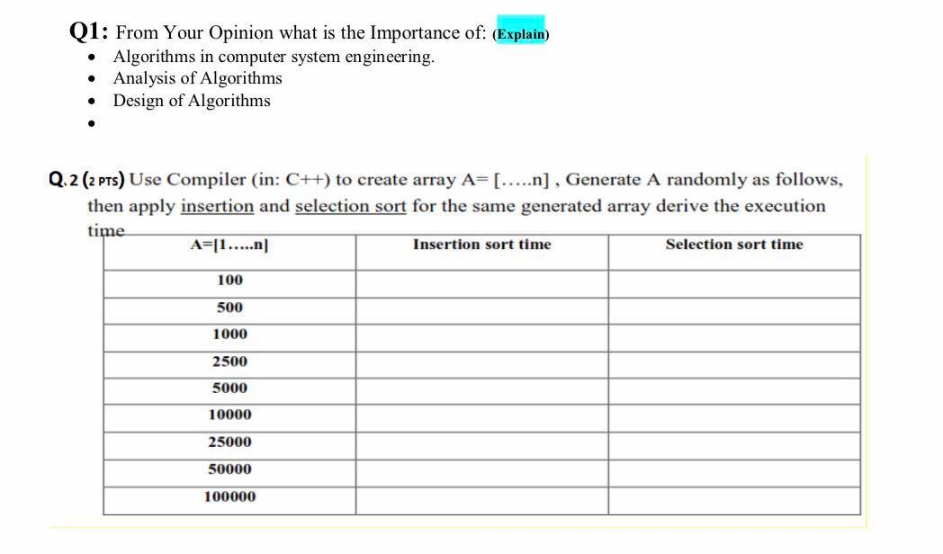 Solved Q1: From Your Opinion what is the Importance of: | Chegg.com