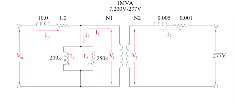 Solved The 1 MVA 7200V-277V 1-phase transformer modeled | Chegg.com