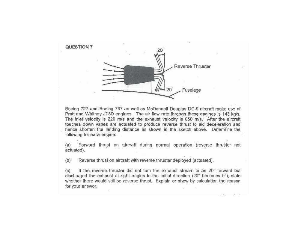 QUESTION7 20 Reverse Thruster 20 Fuselage Boeing 727 | Chegg.com