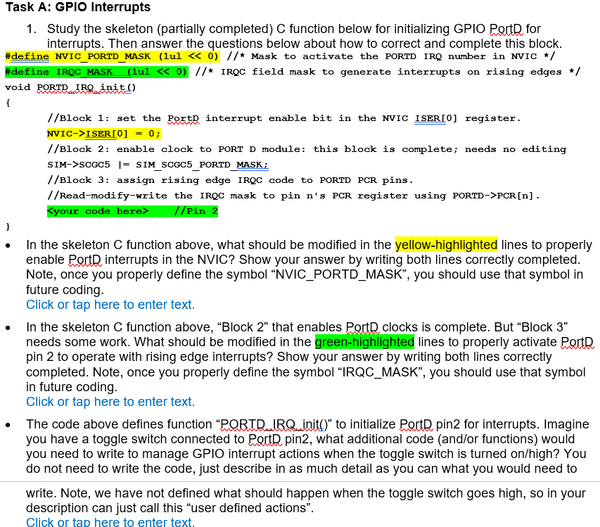 Solved Task A: GPIO Interrupts 1. Study the skeleton | Chegg.com