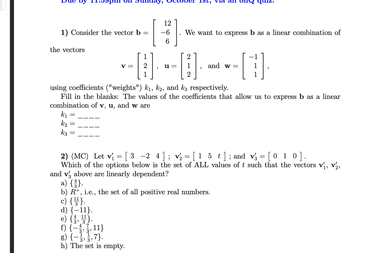Solved 1) Consider the vector b=⎣⎡12−66⎦⎤. We want to | Chegg.com