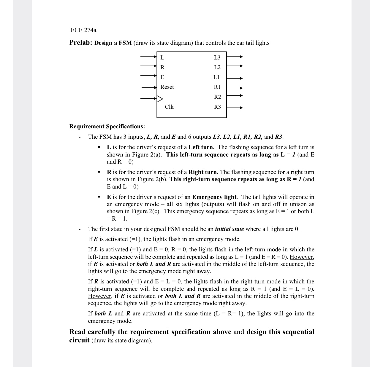 Solved ECE 274aPrelab: Design a FSM (draw its state diagram) | Chegg.com