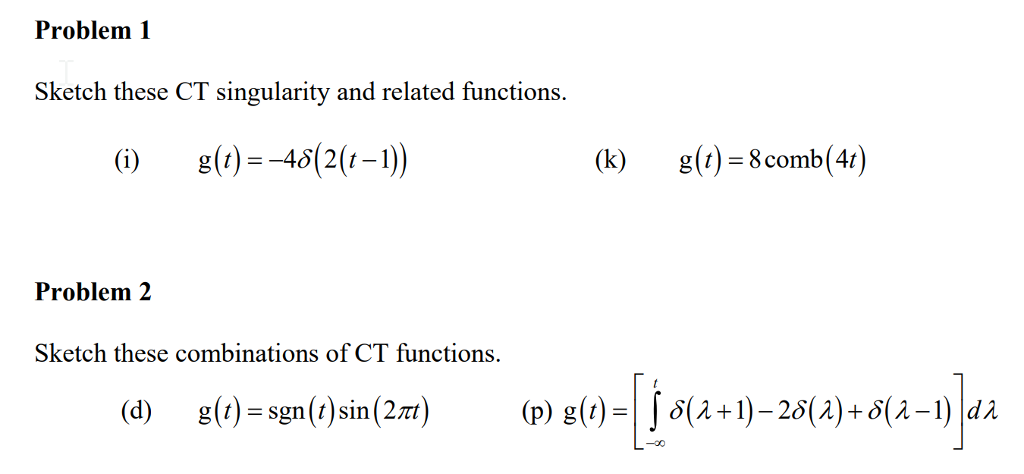Solved Problem 1 Sketch these CT singularity and related | Chegg.com