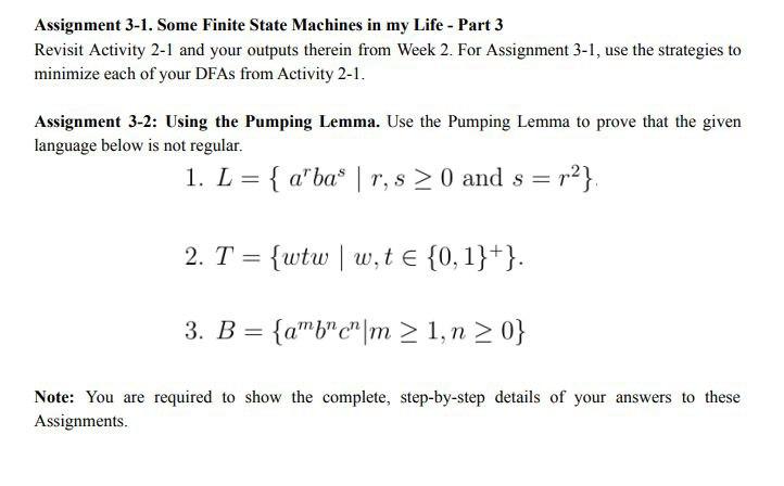 Assignment 3-1. Some Finite State Machines in my Life | Chegg.com