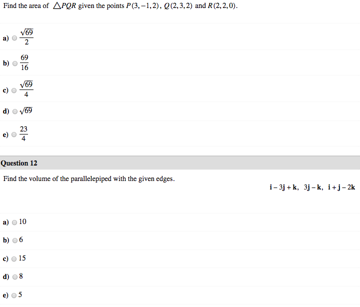 Solved Find the area of APQR given the points P(3,-1,2), | Chegg.com