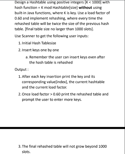 Solved hash function =K mod Hashtable[size] without using | Chegg.com