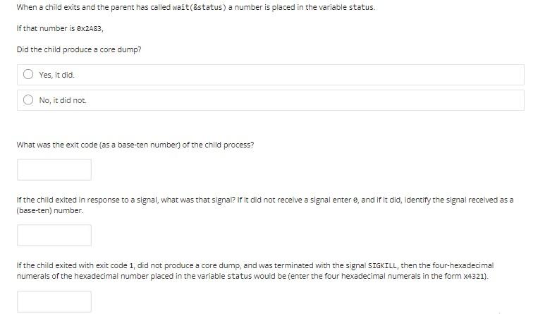 Solved When a child exits and the parent has called | Chegg.com