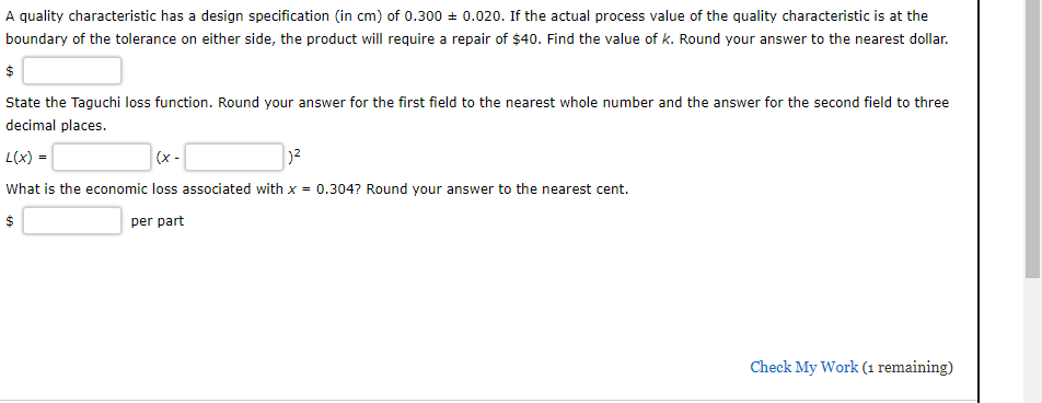 Solved A quality characteristic has a design specification | Chegg.com