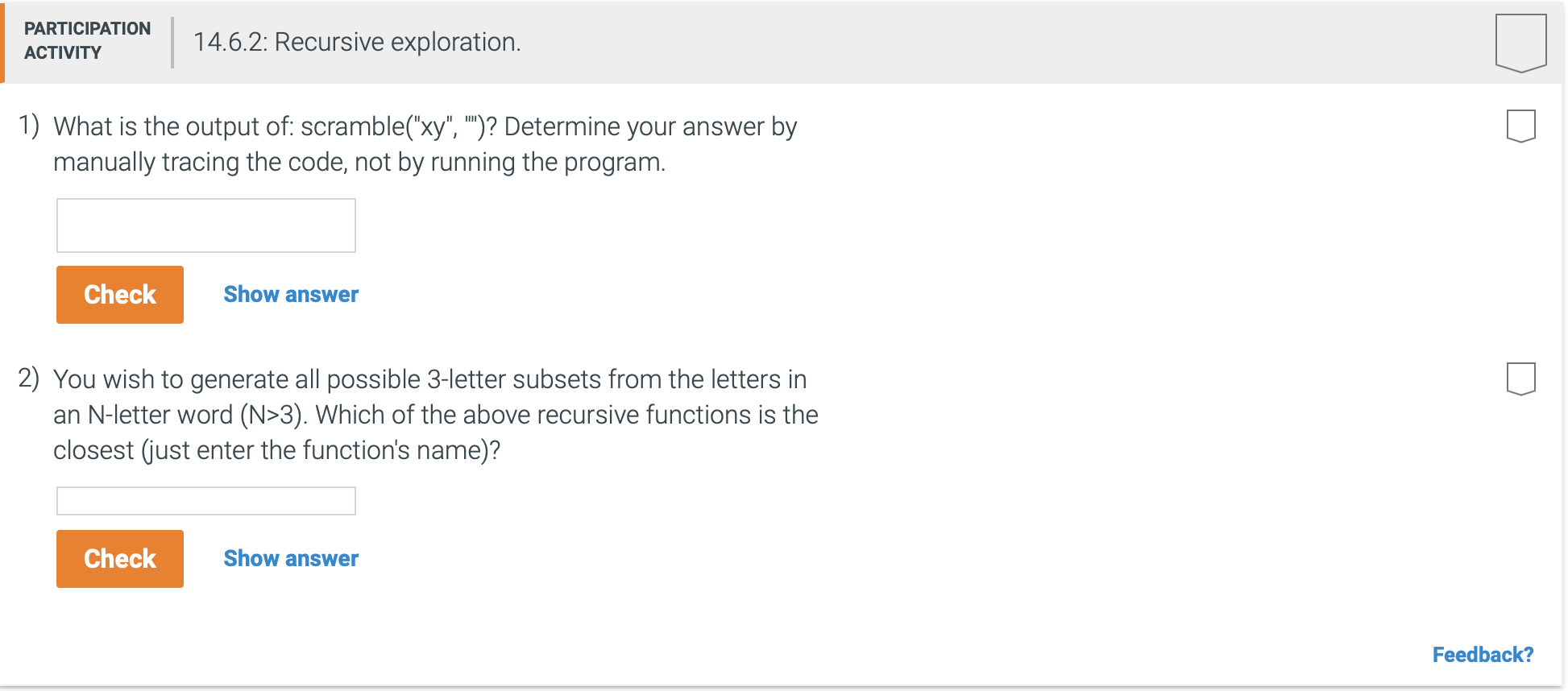 Solved Participation Activity 1462 Recursive Exploration 