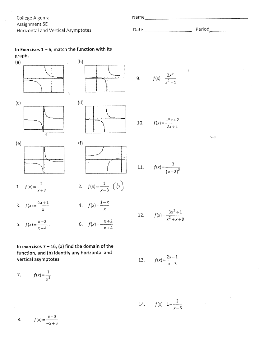 Solved College Algebra Assignment 5E Horizontal and Vertical | Chegg.com