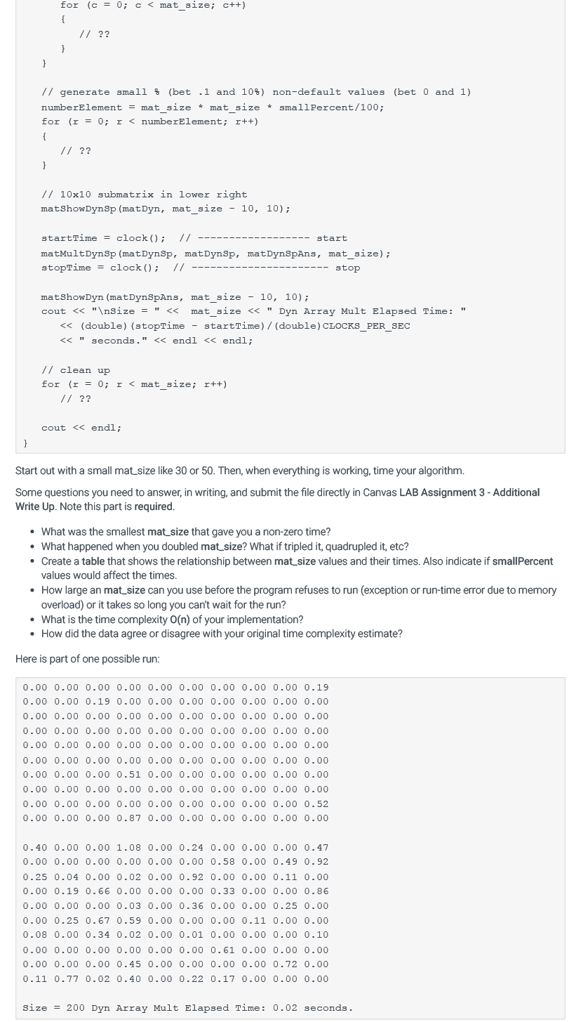 Solved A Dynamic Array Implementation for Large Matrices | Chegg.com