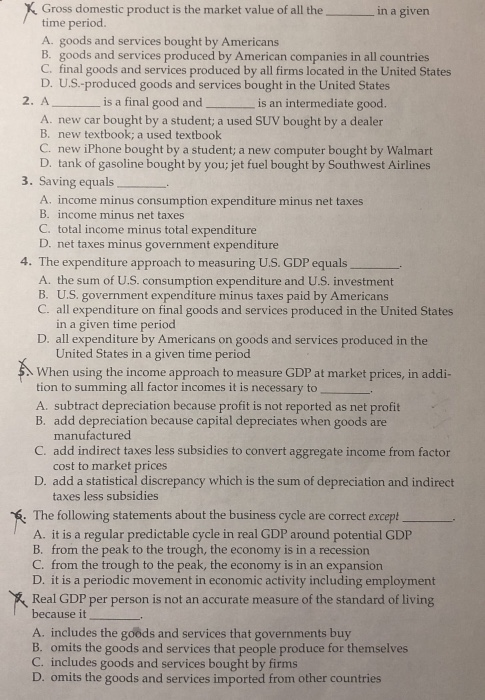 Solved Gross domestic product is the market value of all the | Chegg.com