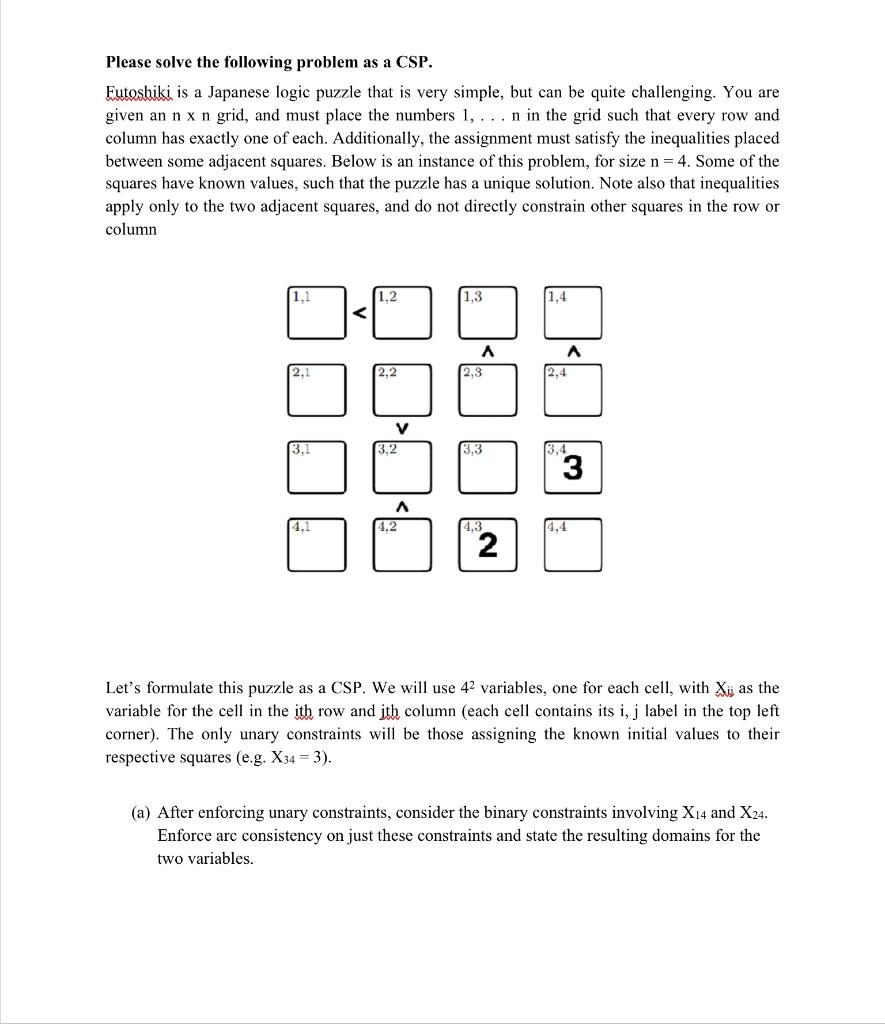 Solved Please solve the following problem as a CSP. | Chegg.com