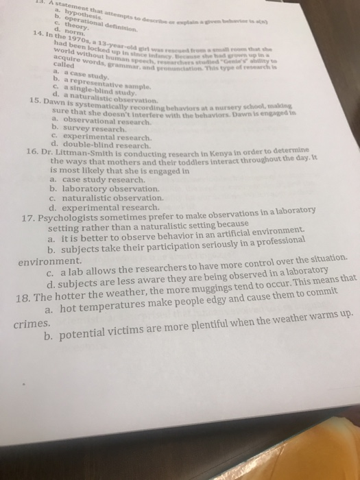 Solved 13. A statement that attempts to describe or explain | Chegg.com