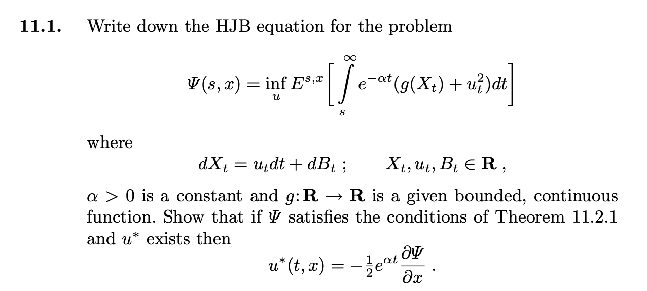 Solved 11.1. Write down the HJB equation for the problem ~ V | Chegg.com