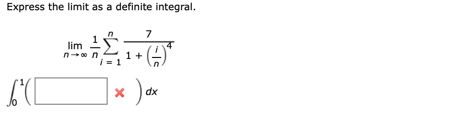 Solved Express the limit as a definite integral. | Chegg.com