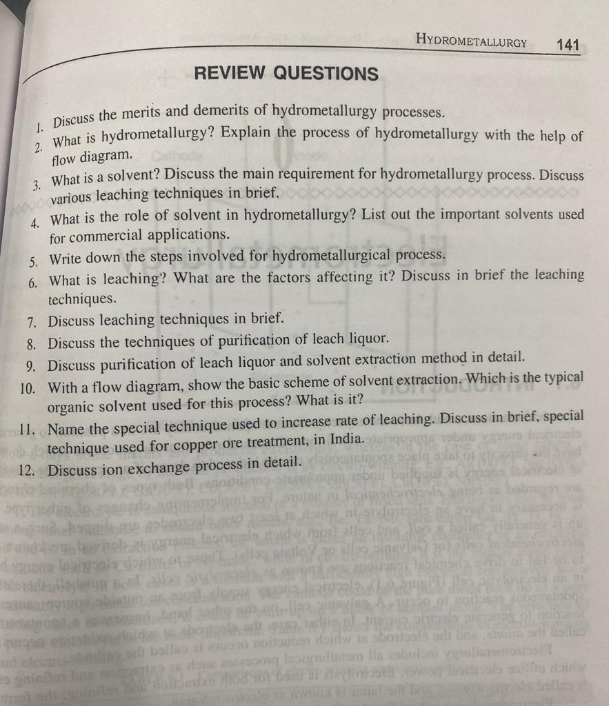 Solved flow diagram HYDROMETALLURGY 141 REVIEW QUESTIONS 1. | Chegg.com