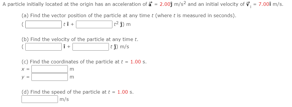 Solved A particle initially located at the origin has an | Chegg.com