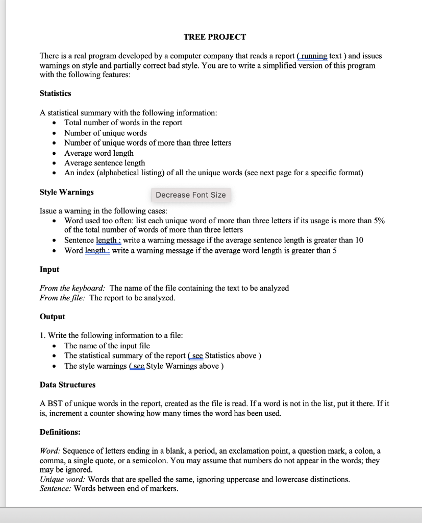 Solved TREE PROJECT There is a real program developed by a | Chegg.com
