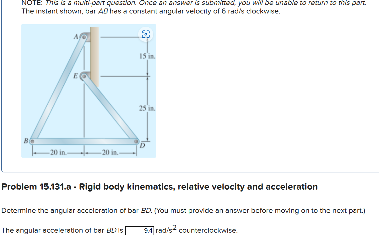 Solved Problem 15.131.a - ﻿Rigid body kinematics, relative | Chegg.com