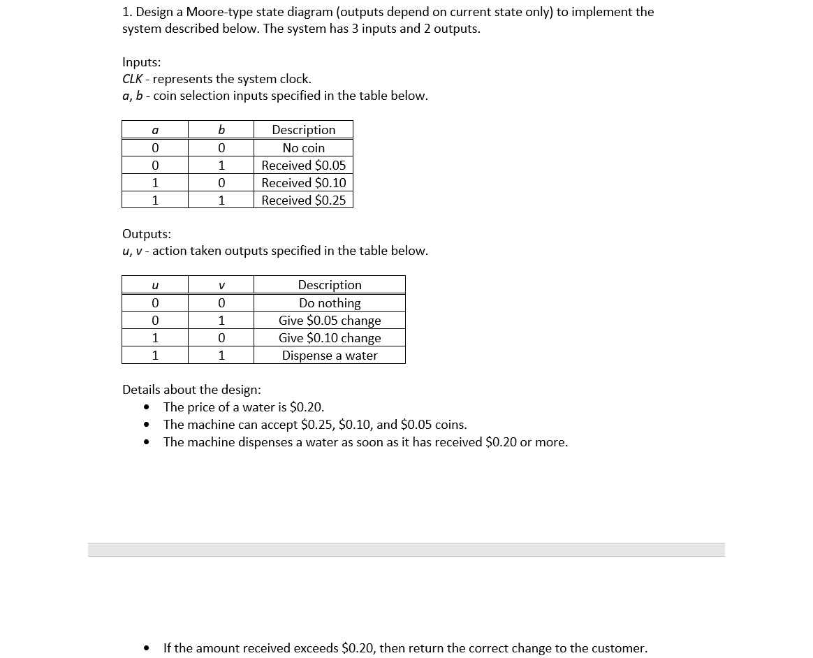 Solved 1. Design a Moore-type state diagram (outputs depend | Chegg.com