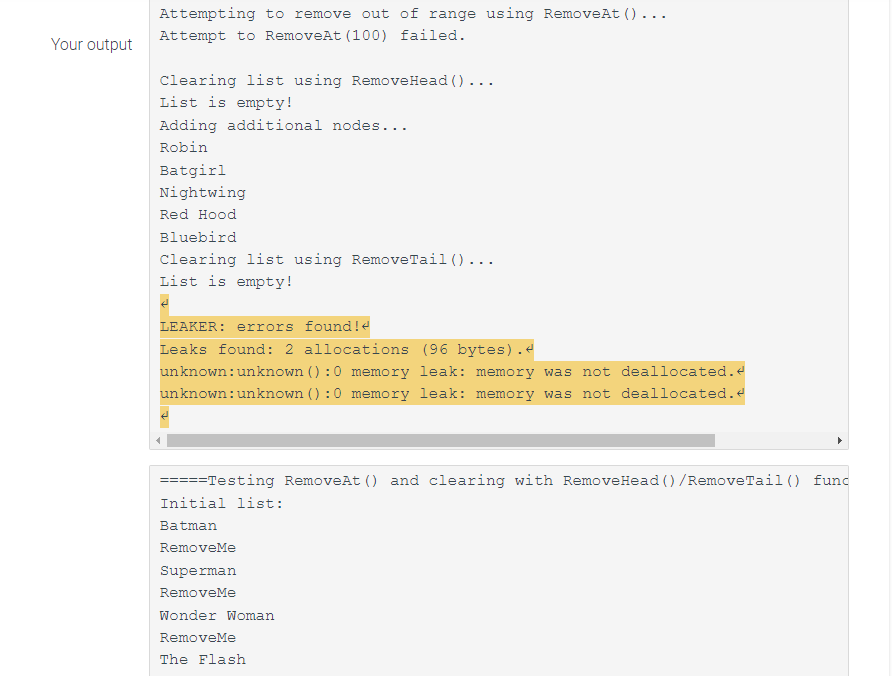 Solved I need help my code here. It has memory leaks and I | Chegg.com