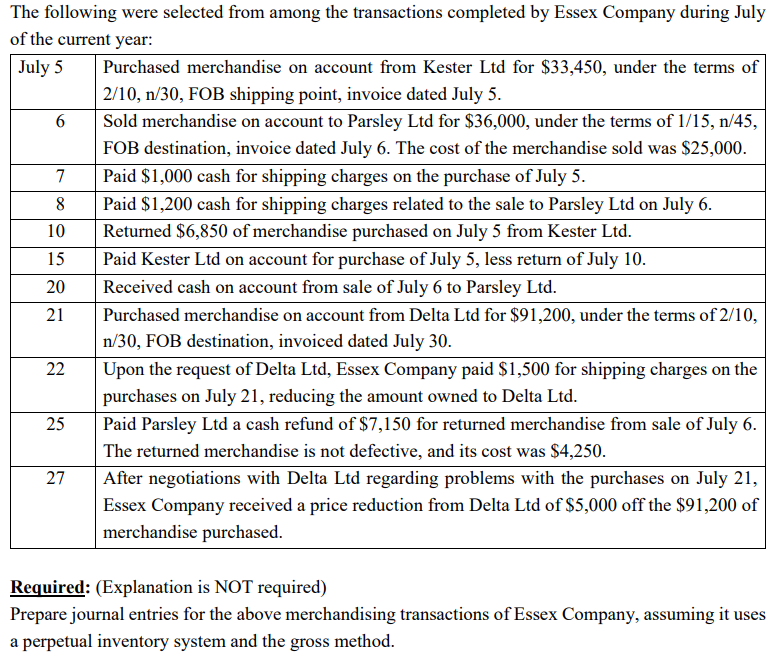 Solved Prepare journal entries for the above merchandising | Chegg.com