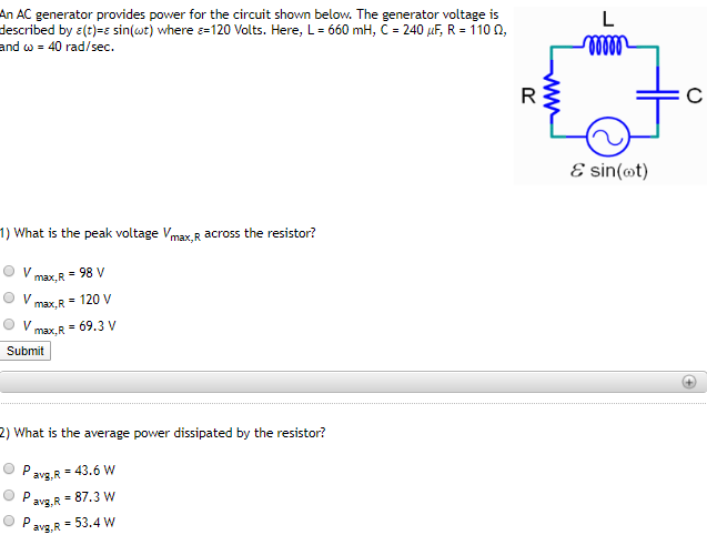 Solved An AC generator provides power for the circuit shown | Chegg.com