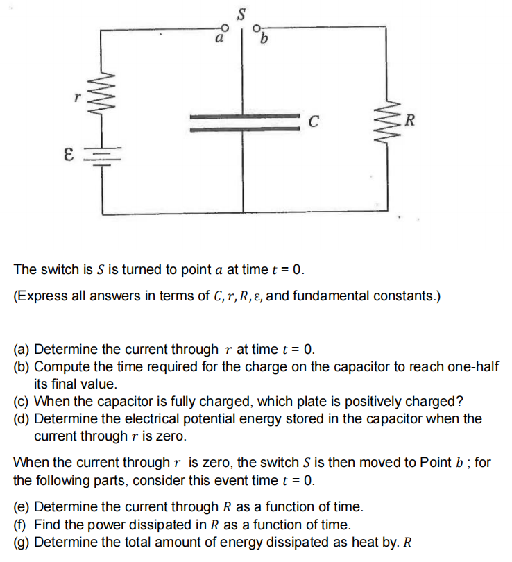 Solved The diagram below shows an uncharged capacitor, two | Chegg.com