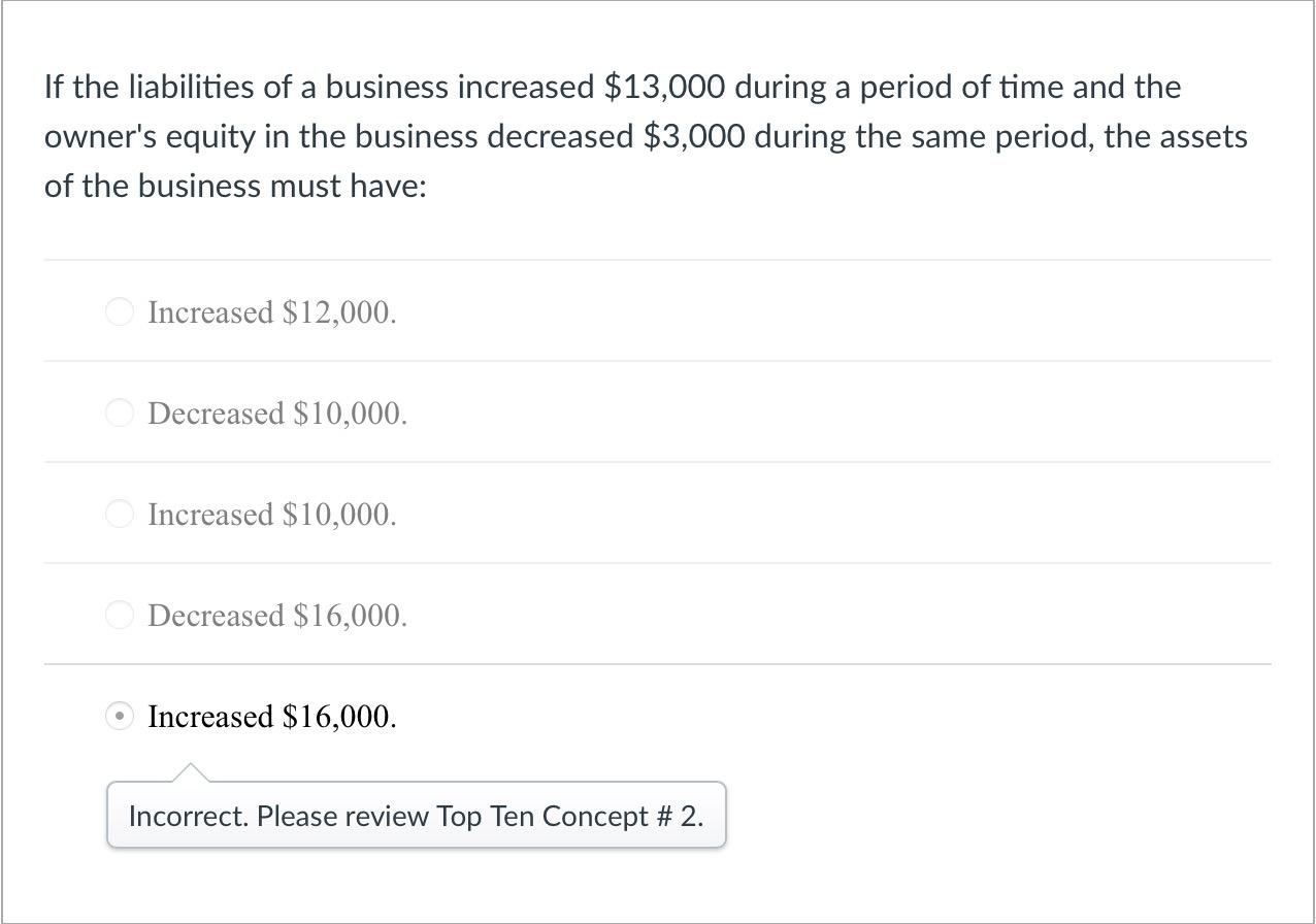 Solved If the liabilities of a business increased $13,000 | Chegg.com