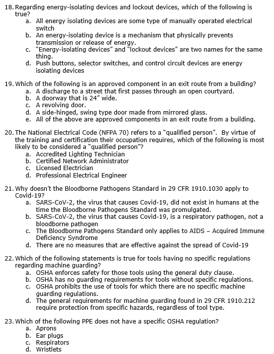 Solved 18. Regarding energy-isolating devices and lockout | Chegg.com