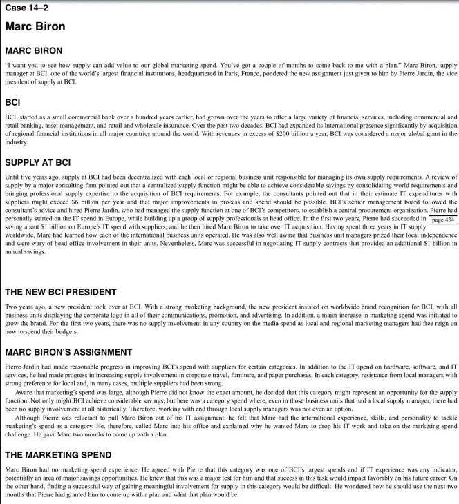 Solved Case 14-2 Marc Biron MARC BIRON "I want you to see | Chegg.com