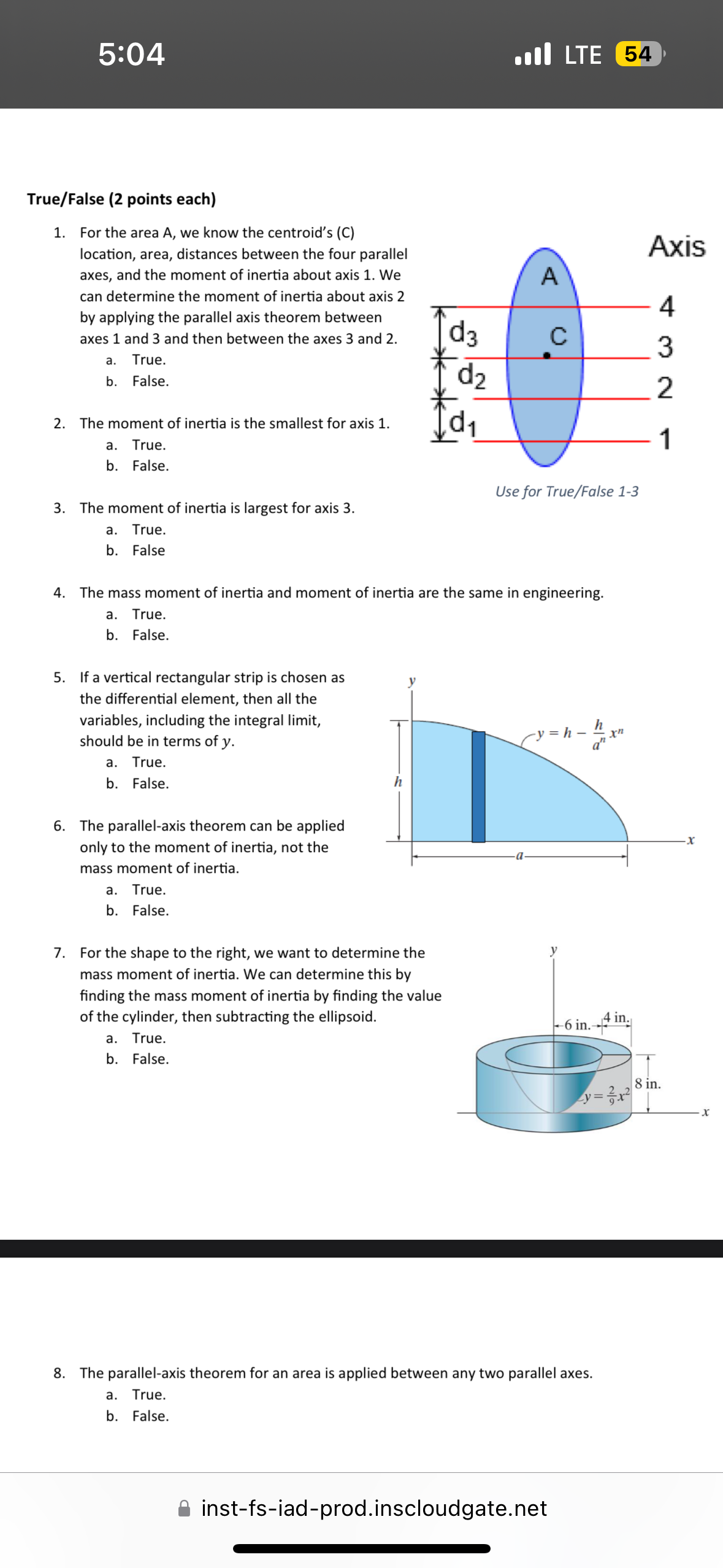 Solved True/False (2 ﻿points each)1. ﻿For the area A , ﻿we | Chegg.com