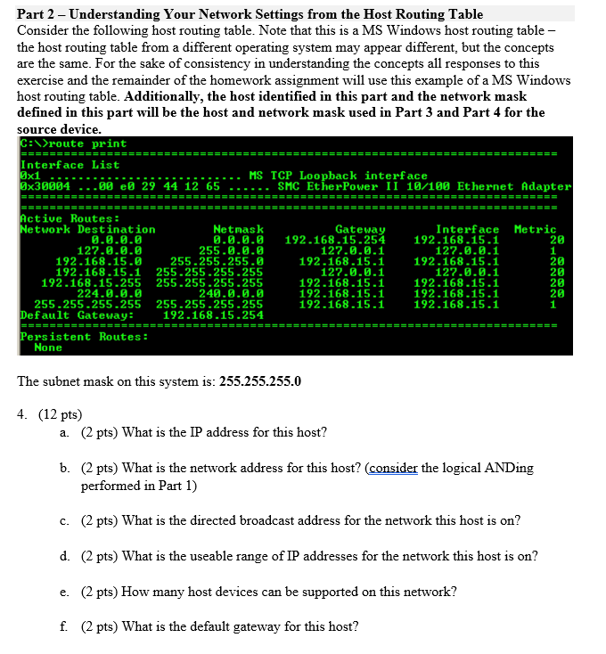 Solved Part 2 - Understanding Your Network Settings from the | Chegg.com